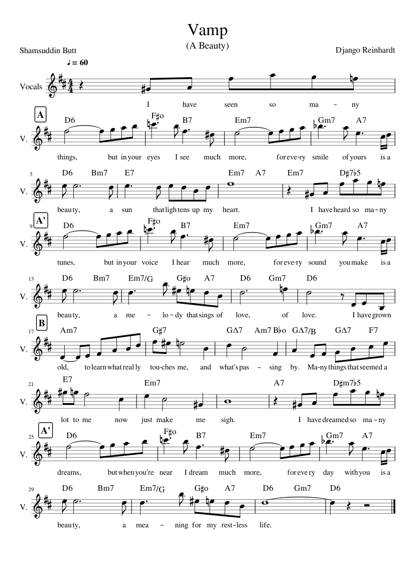 Vamp Sheet music for Vocals, Guitar (Mixed Duet) | Musescore.com