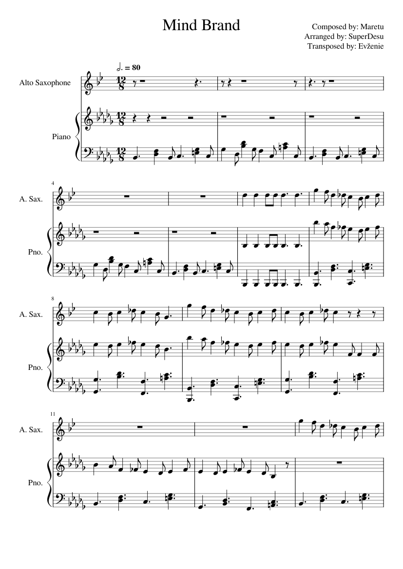 Mind Brand Sheet Music for Piano, Saxophone alto (Solo) | MuseScore.com