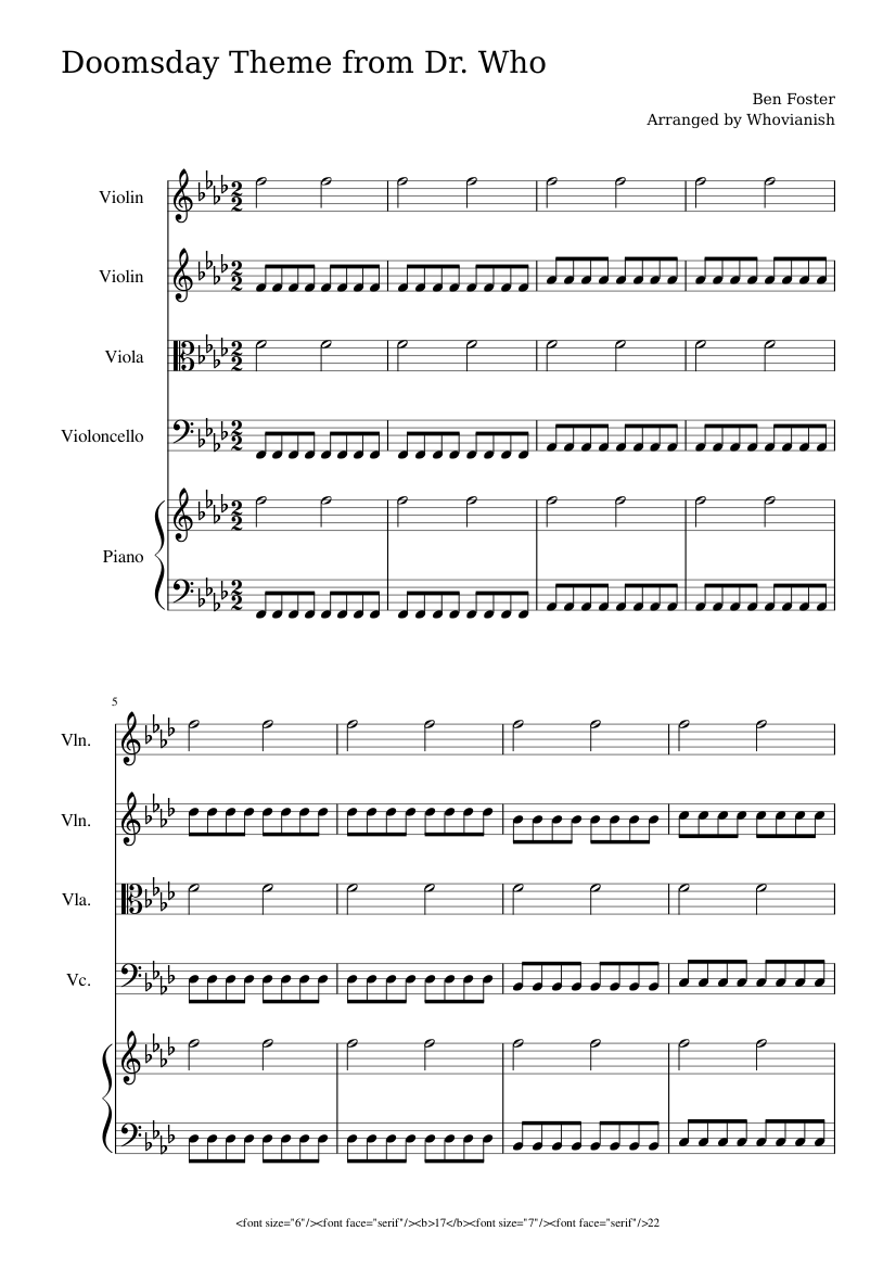 Doomsday Theme (Doctor Who) Sheet music for Piano, Violin, Viola, Cello ...