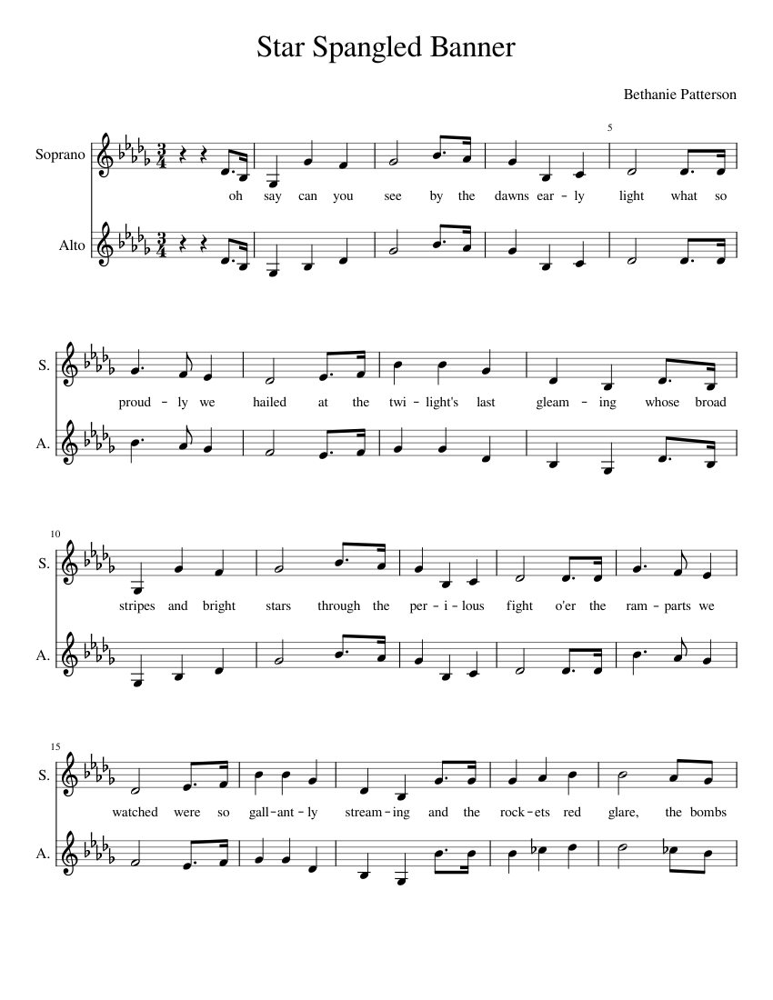 Star_Spangled_Banner Sheet music for Soprano, Alto (Choral) | Musescore.com