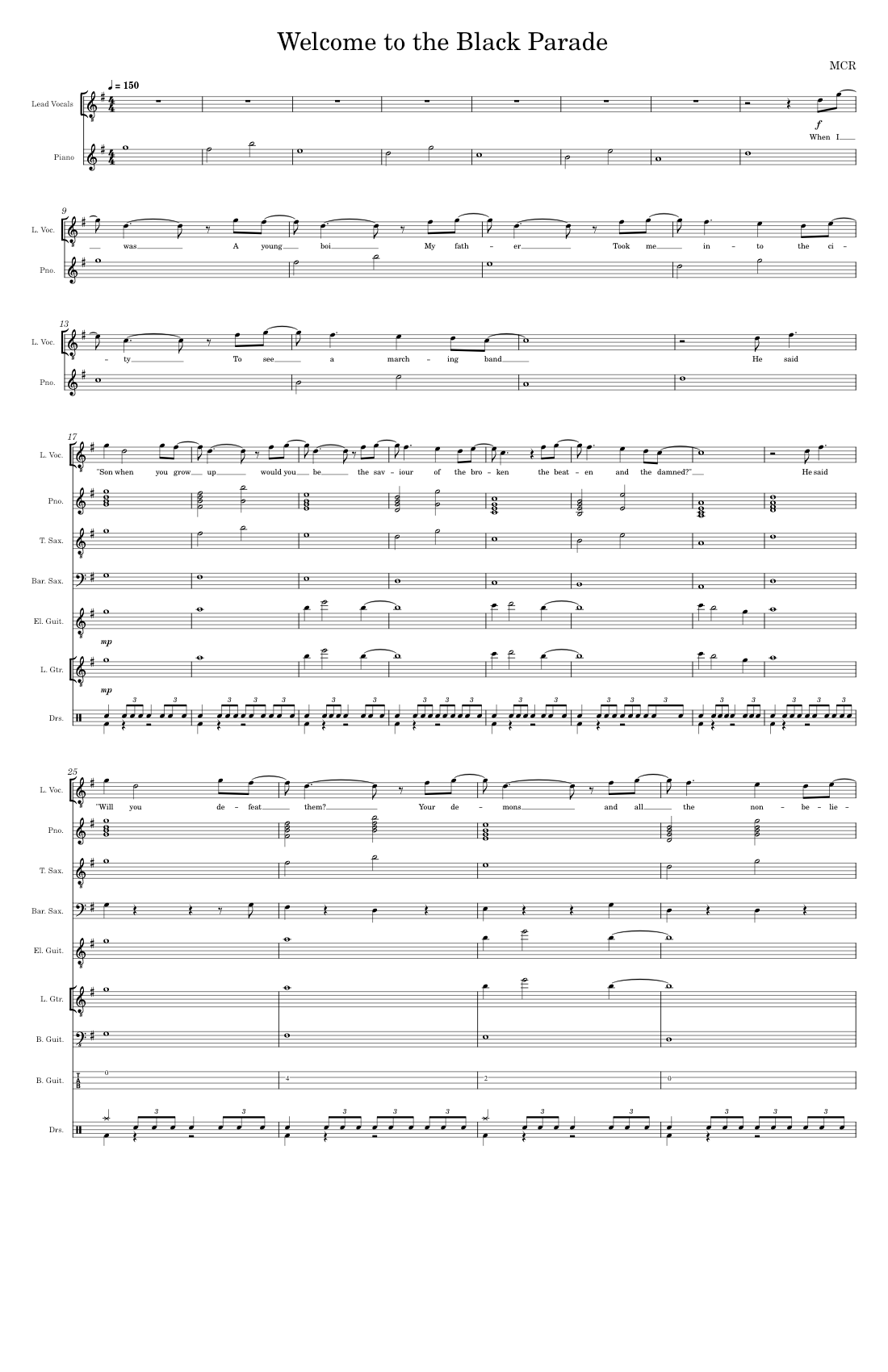 Welcome to the Black Parade - MCR Sheet Music for Piano, Vocals ...
