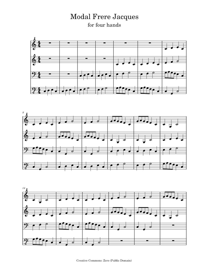 Modal Frere Jacques – Misc Traditional Sheet music for Piano (Piano ...