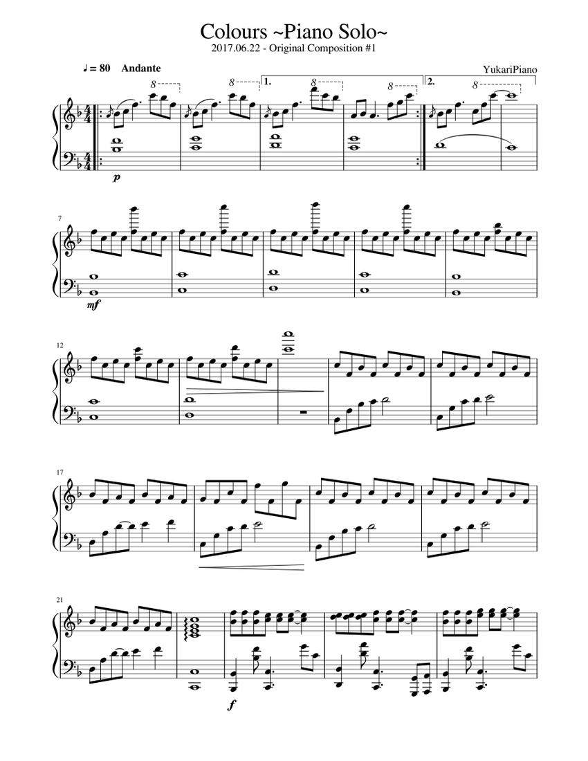Colours ~Piano Solo~ Sheet music for Piano (Solo) | Musescore.com