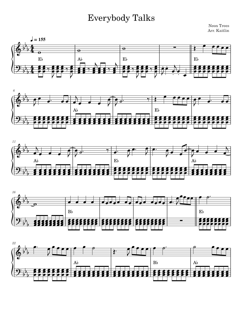 Everybody Talks - Neon Trees Sheet music for Piano (Solo) | Musescore.com