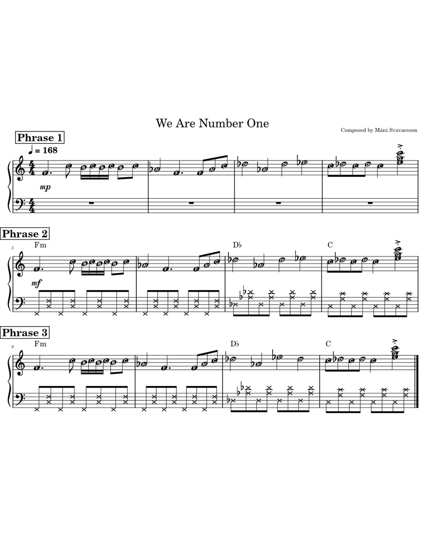 We are number one – Melody Chords - Groove only Sheet music for Piano ...