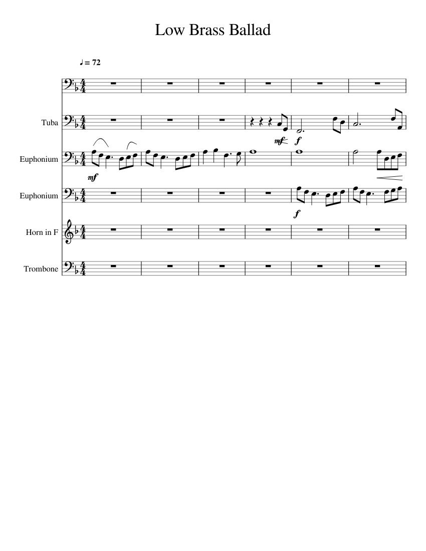 Low brass ballad Sheet music for Trombone, Euphonium, Tuba, French horn ...