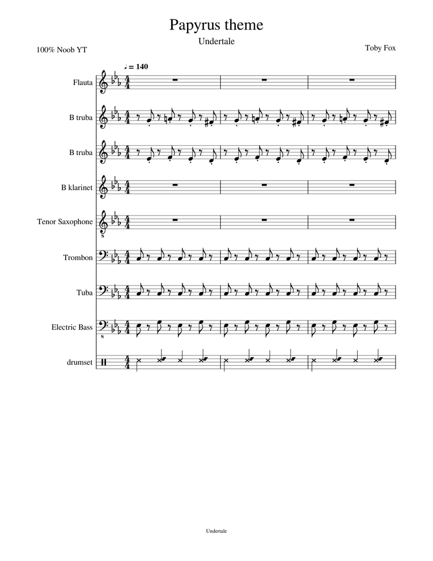 Papyrus' theme (Nyeh heh heh + Bonetrousle) Brass orchestra arrangement Sheet music for Trombone ...