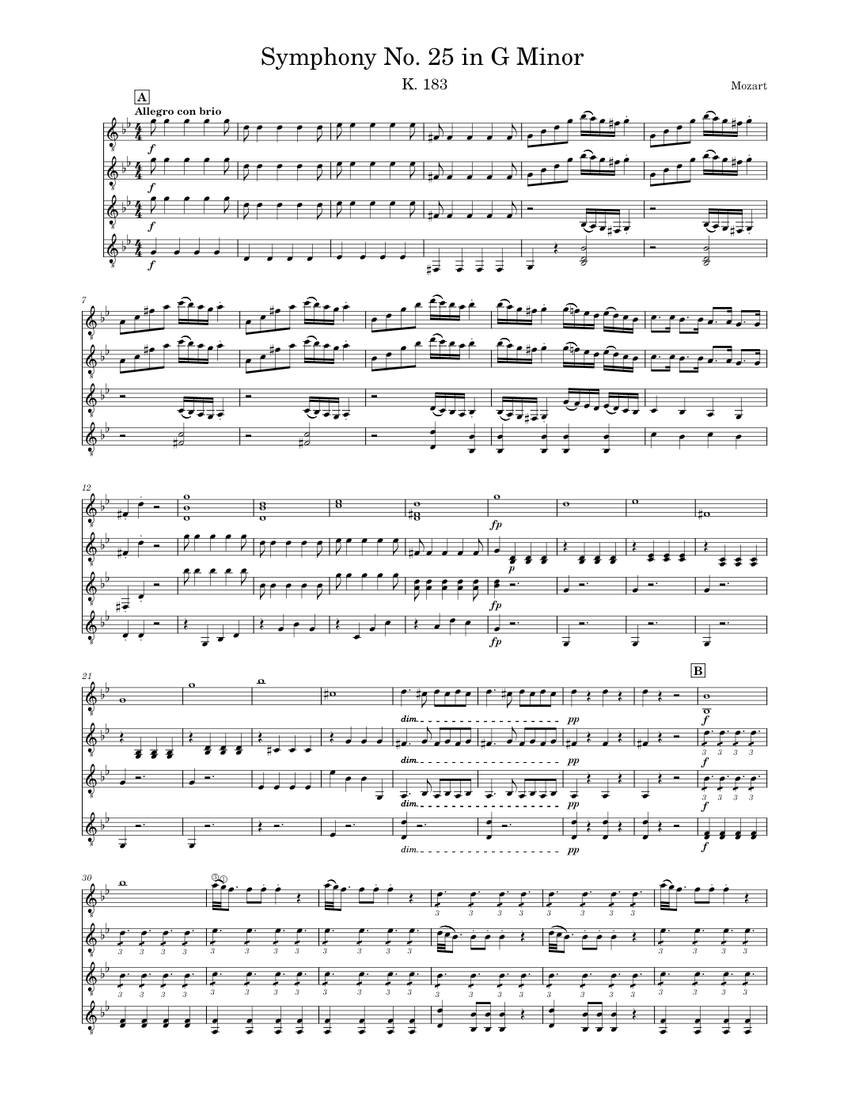 [!E] Symphony No 25 in G major v2 Sheet music (String Trio) | Musescore.com