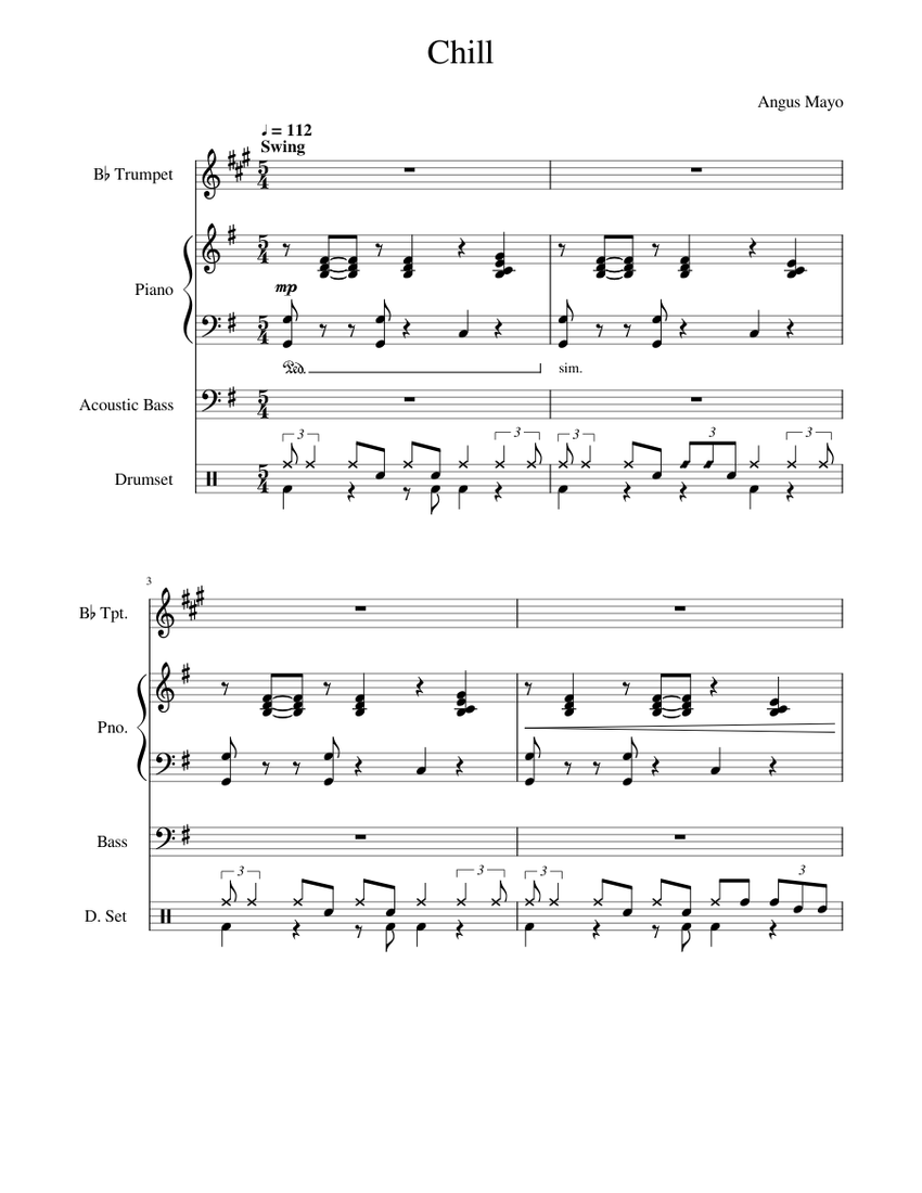 Chill Sheet music for Piano, Trumpet in b-flat, Bass guitar, Drum group ...