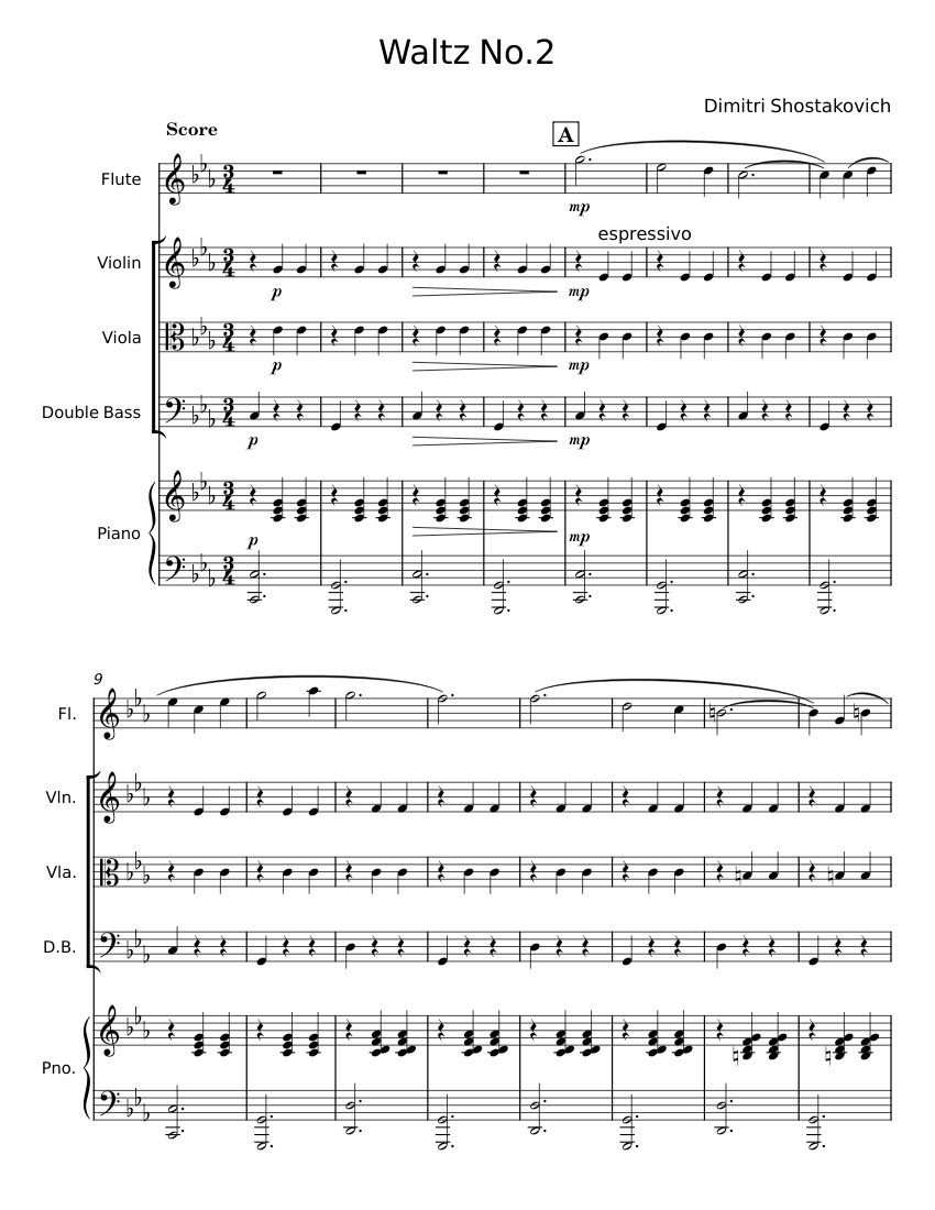 Waltz No. 2 - Dimitri Shostakovich Sheet music for Piano, Flute, Contrabass, Violin & more ...