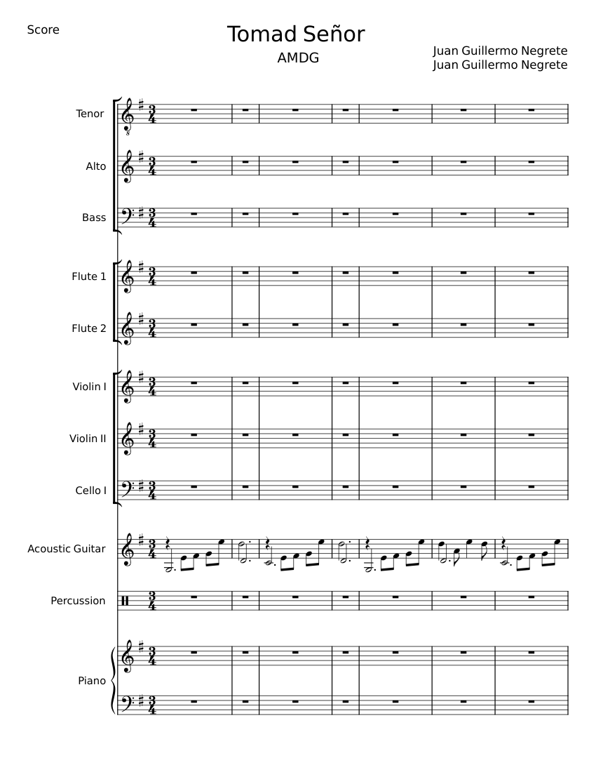 Tomad Señor Sheet music for Piano, Flute, Violin, Cello & more instruments (Mixed Ensemble ...