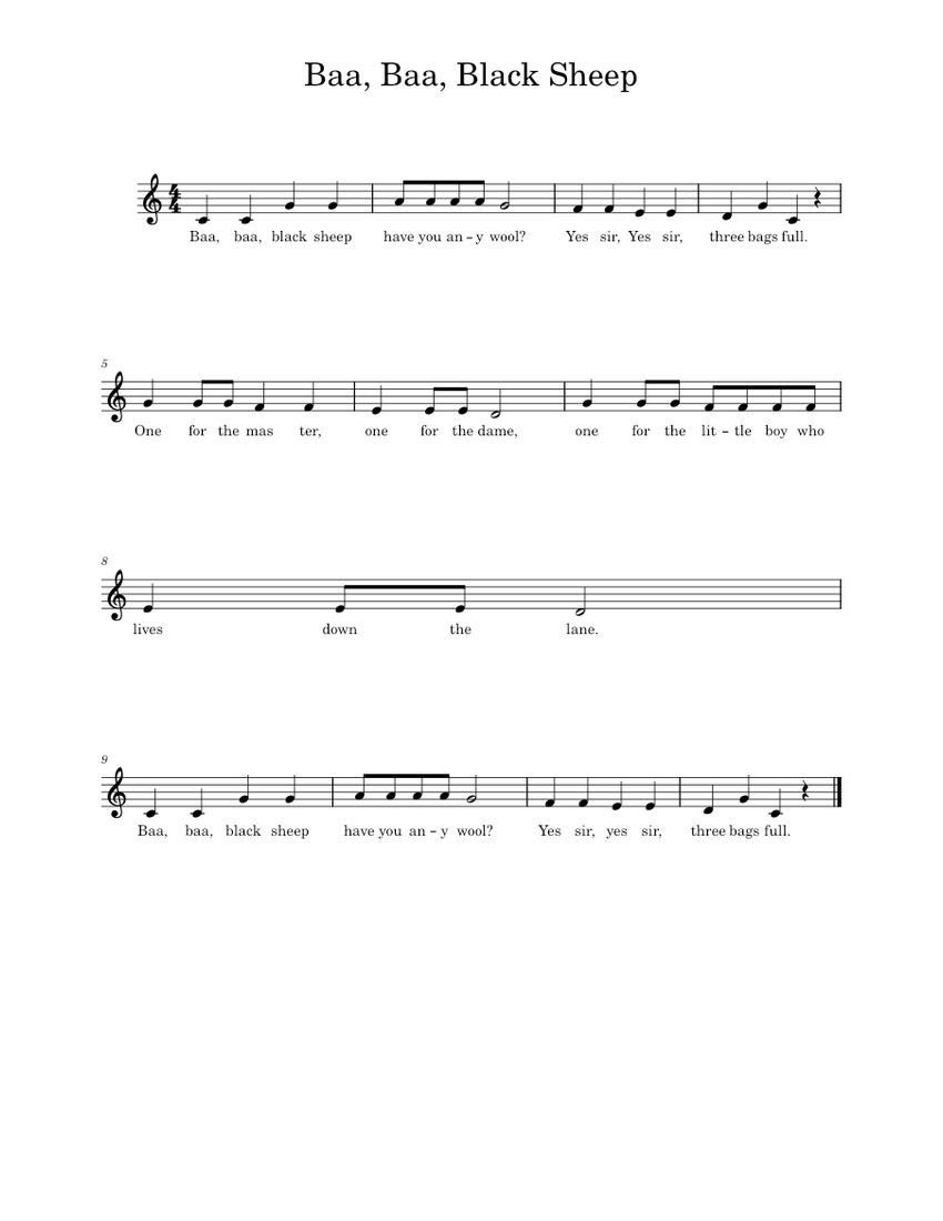Baa baa black sheep – Misc Traditional Sheet music for Piano (Solo ...