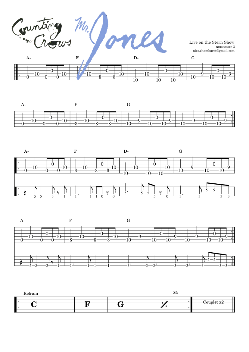 Mr jones – Counting Crows Mr. Jones Sheet Music and Tab with Chords for ...