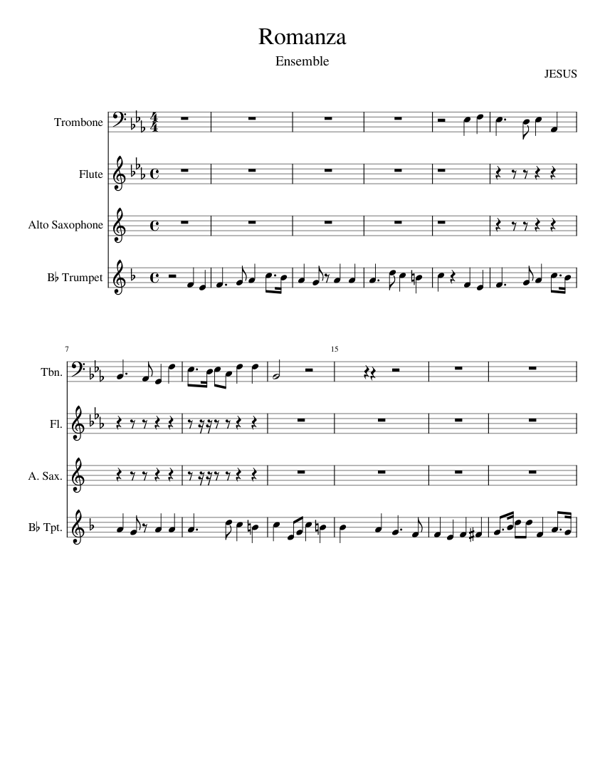 Romanza PROPER VERSION Sheet music for Trombone, Flute, Saxophone alto ...