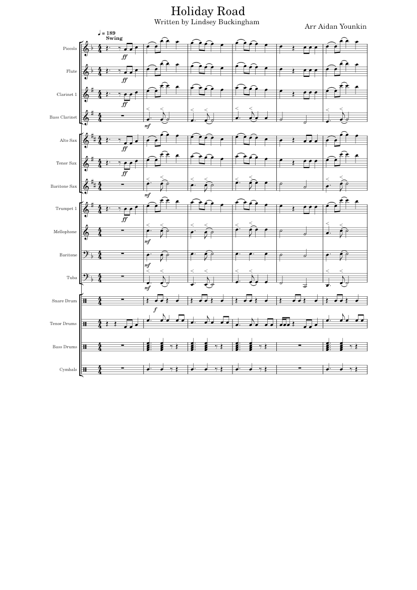 Holiday_Road Sheet Music for Tuba, Flute, Oboe, Saxophone alto & more ...