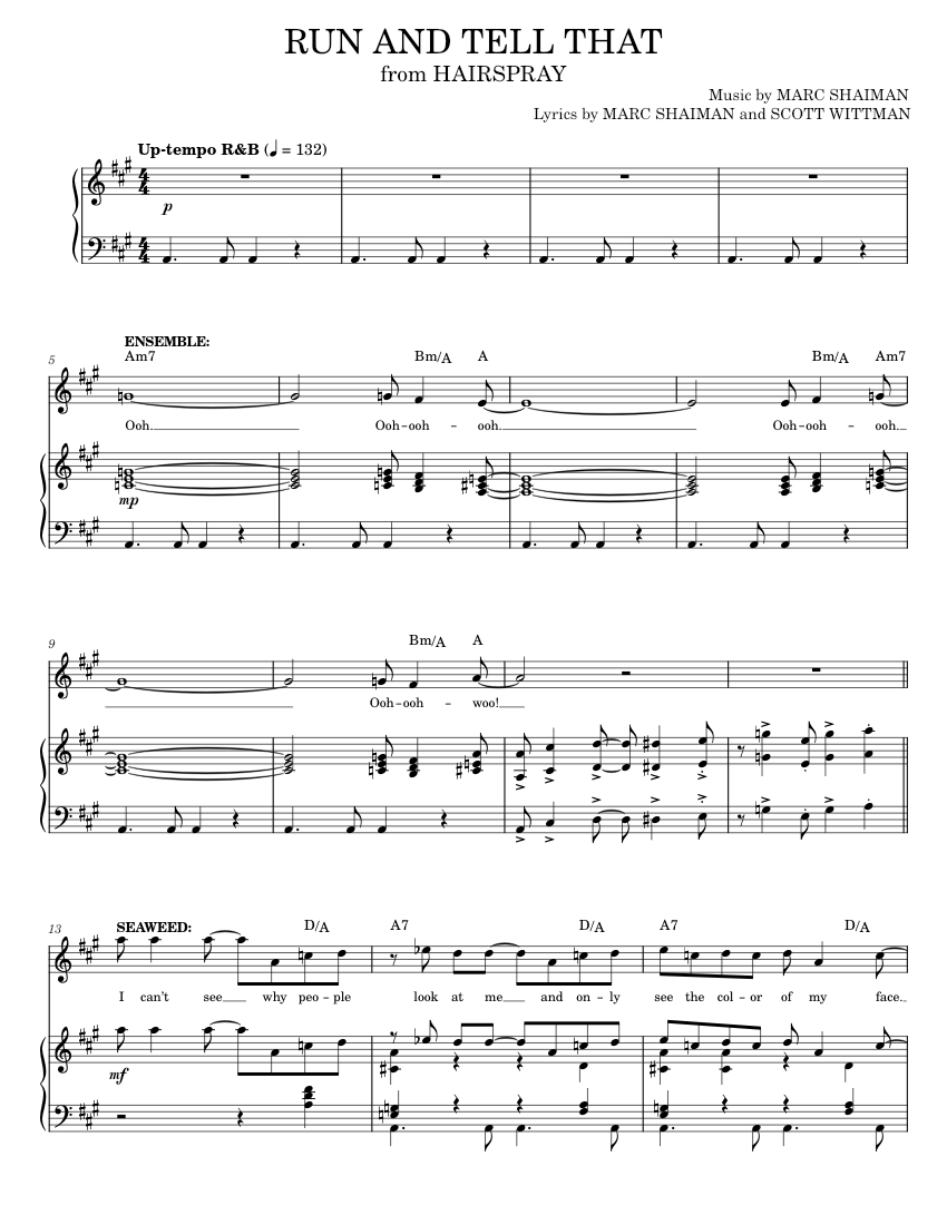 Play Official version of Run And Tell That sheet music by Marc Shaiman ...
