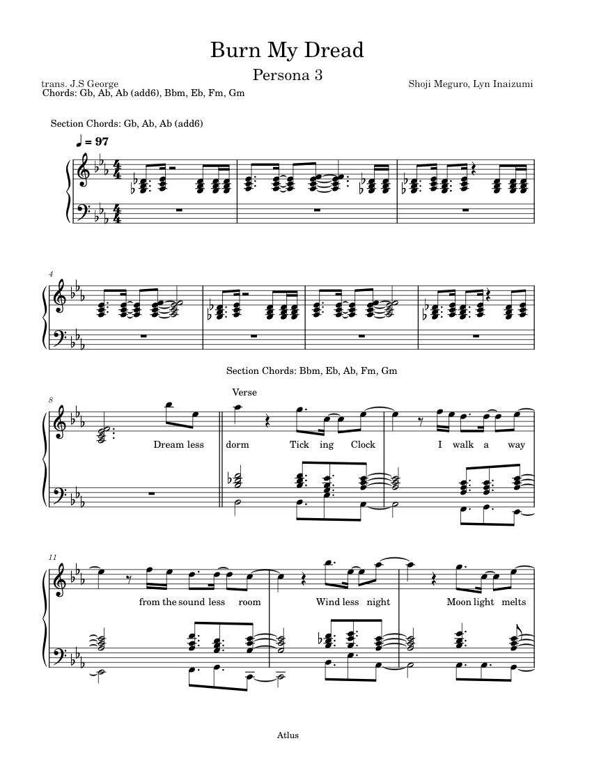 Burn my dread – Shoji Meguro (Persona 3) Sheet Music for Piano (Piano Four Hand) | MuseScore.com