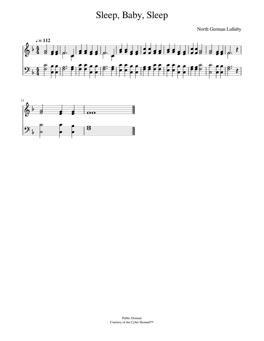 Sleep, baby, sleep - North German lullaby; translator unknown. Sheet ...