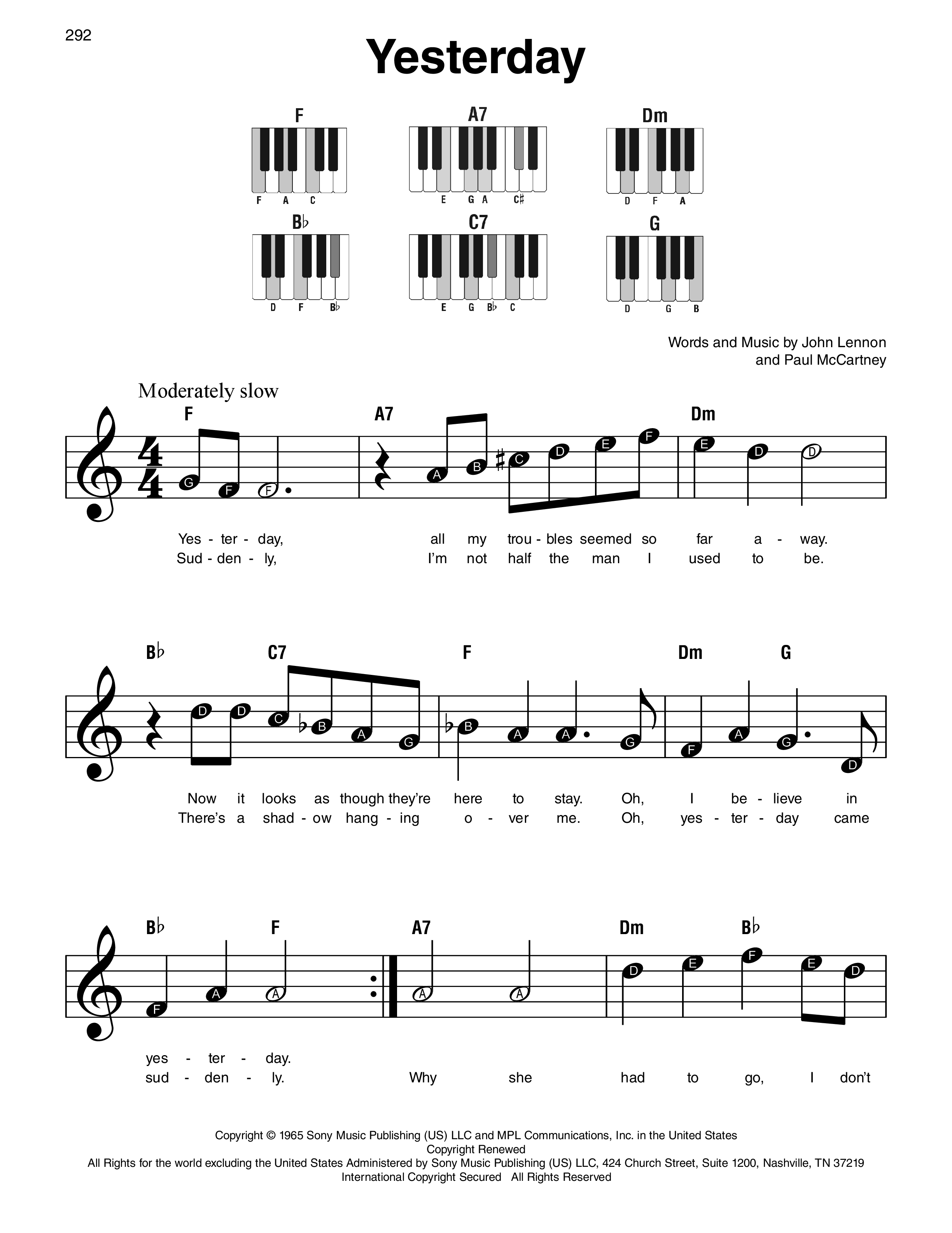 Play Official version of Yesterday Sheet Music by The Beatles for Piano ...