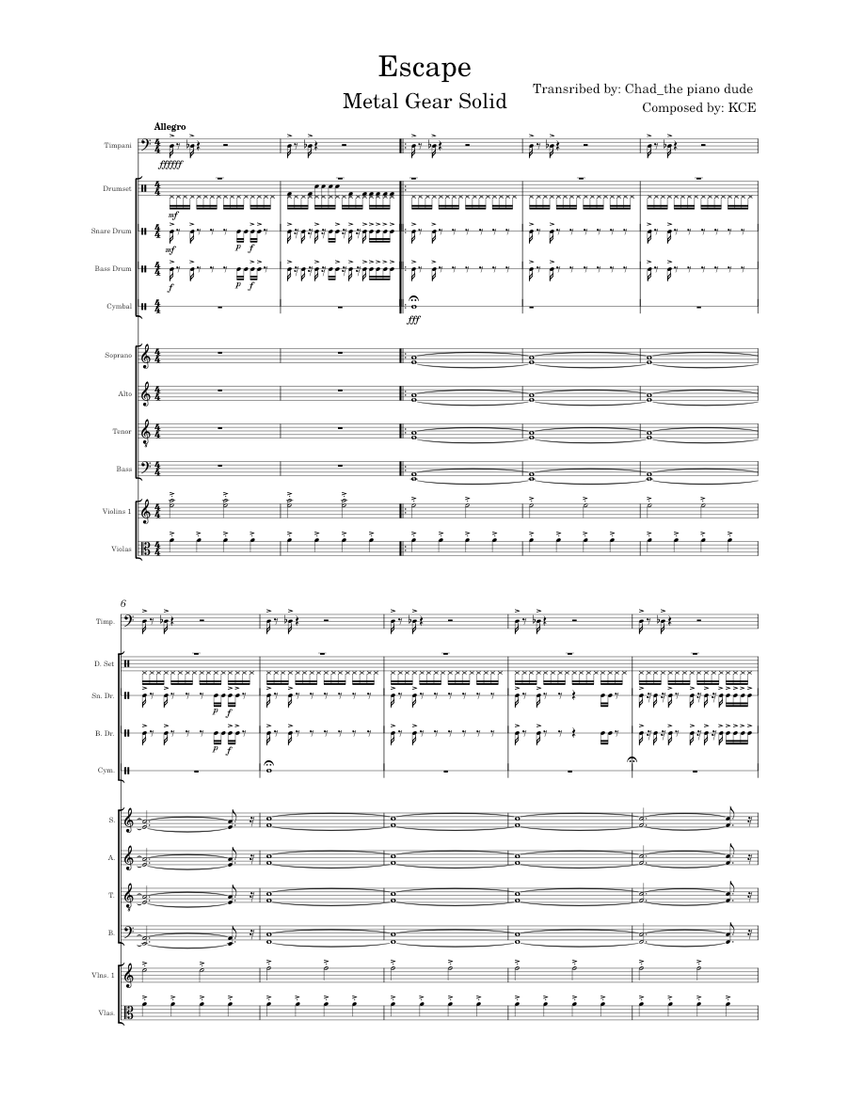 Escape - Metal Gear Solid (WIP) Sheet music for Soprano, Alto, Tenor ...