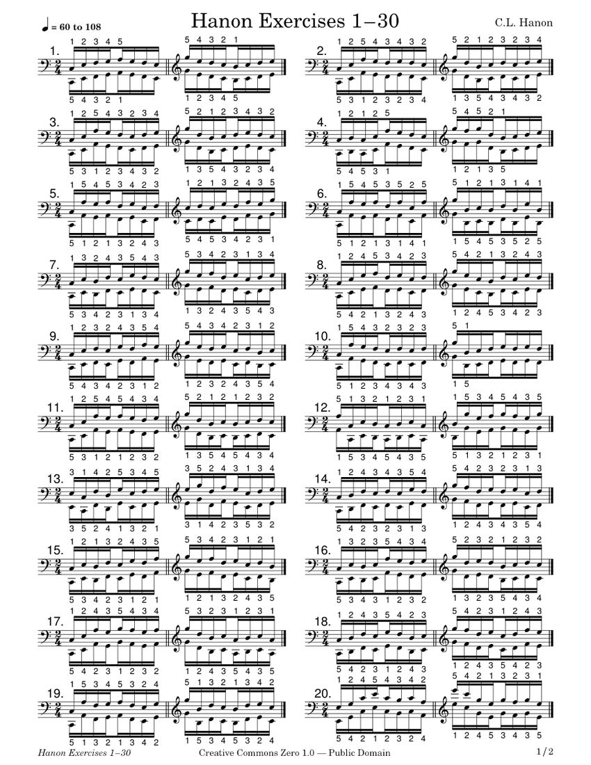 Hanon Condensed - Exercises 1 to 30 Sheet music for Piano (Solo) | Musescore.com