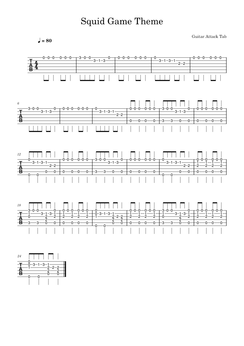 Tablaure Squid Game Sheet Music and Tab for Guitar (Solo) | MuseScore.com