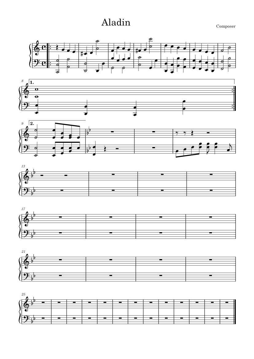 Aladin - principe ali – Misc Cartoons Aladin Sheet music for Piano ...