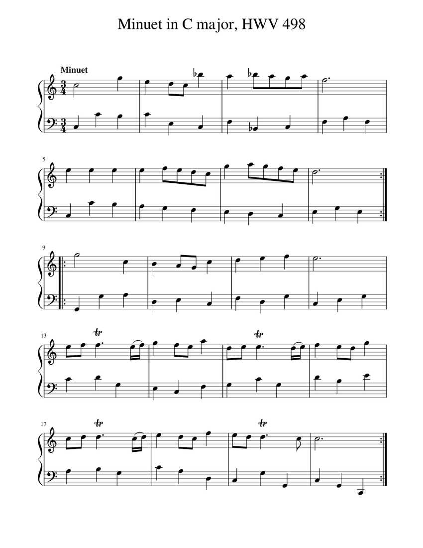 George frideric Handel - Minuet in C major, HWV 498 Sheet music for Piano (Solo) Easy ...