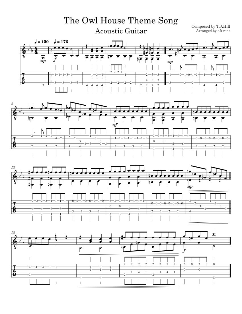 The Owl House Theme – TJ Hill The Owl House Theme Song Sheet music for ...