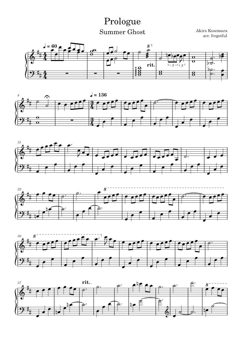Prologue – Akira Kosemura | Summer Ghost Sheet Music for Piano (Solo ...