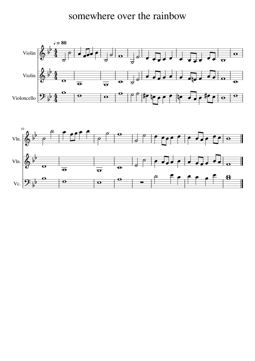 Somewhere Over The Rainbow Sheet music for Violin, Cello (Mixed Trio ...