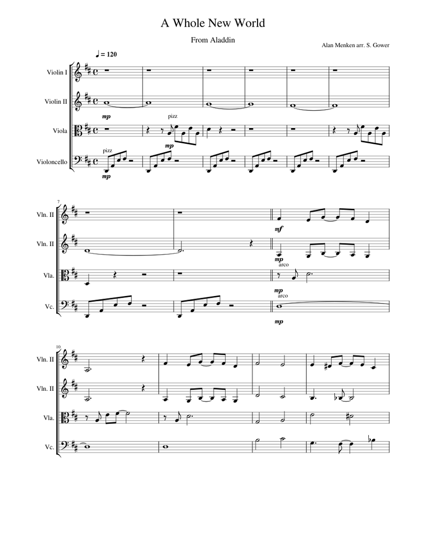 A Whole New World – Alan Menken A Whole New World - String Quartet ...