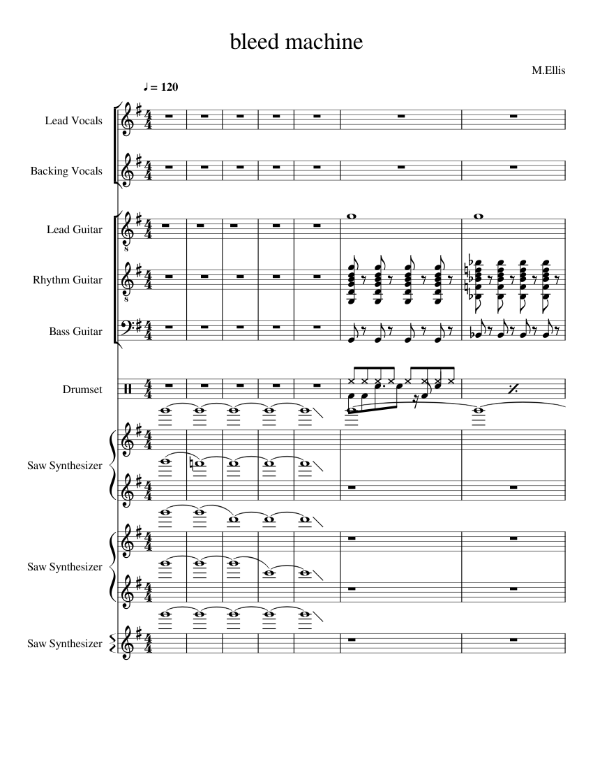 bleed machine Sheet music for Vocals, Guitar, Bass guitar, Drum group ...