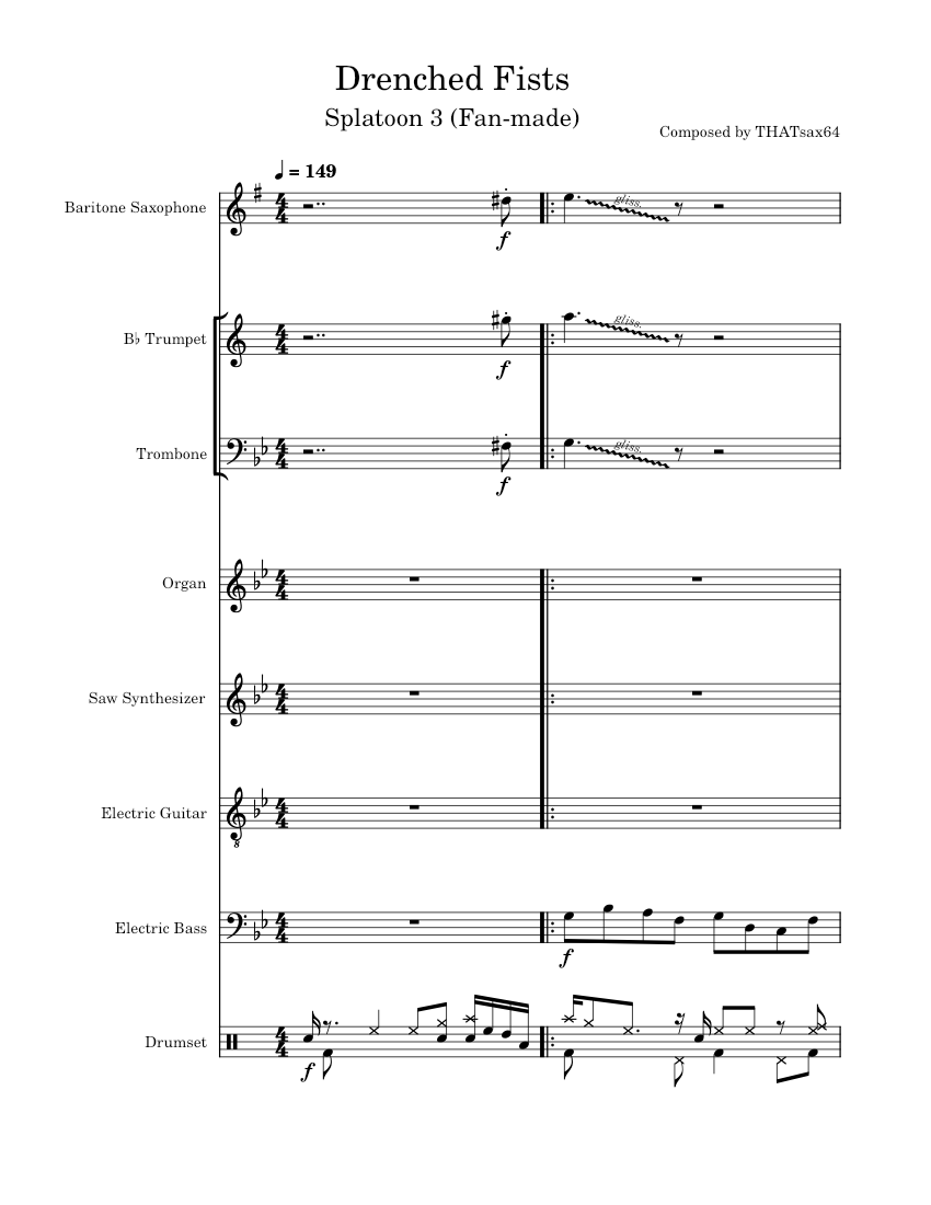 Drenched Fists - Splatoon 3 (FANMADE) Sheet music for Trombone, Organ ...