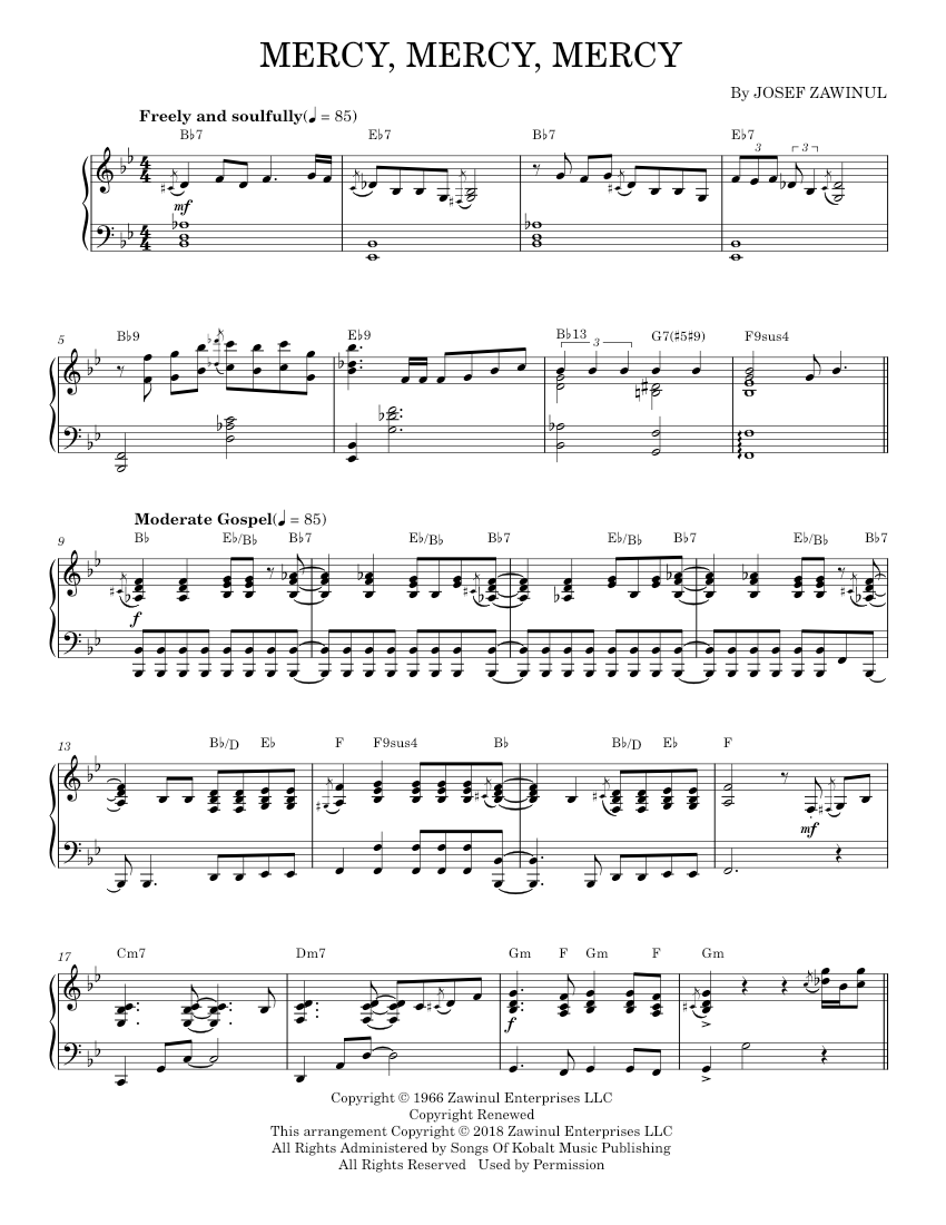 Mercy Mercy Mercy Sheet music for Piano by Josef Zawinul Official ...