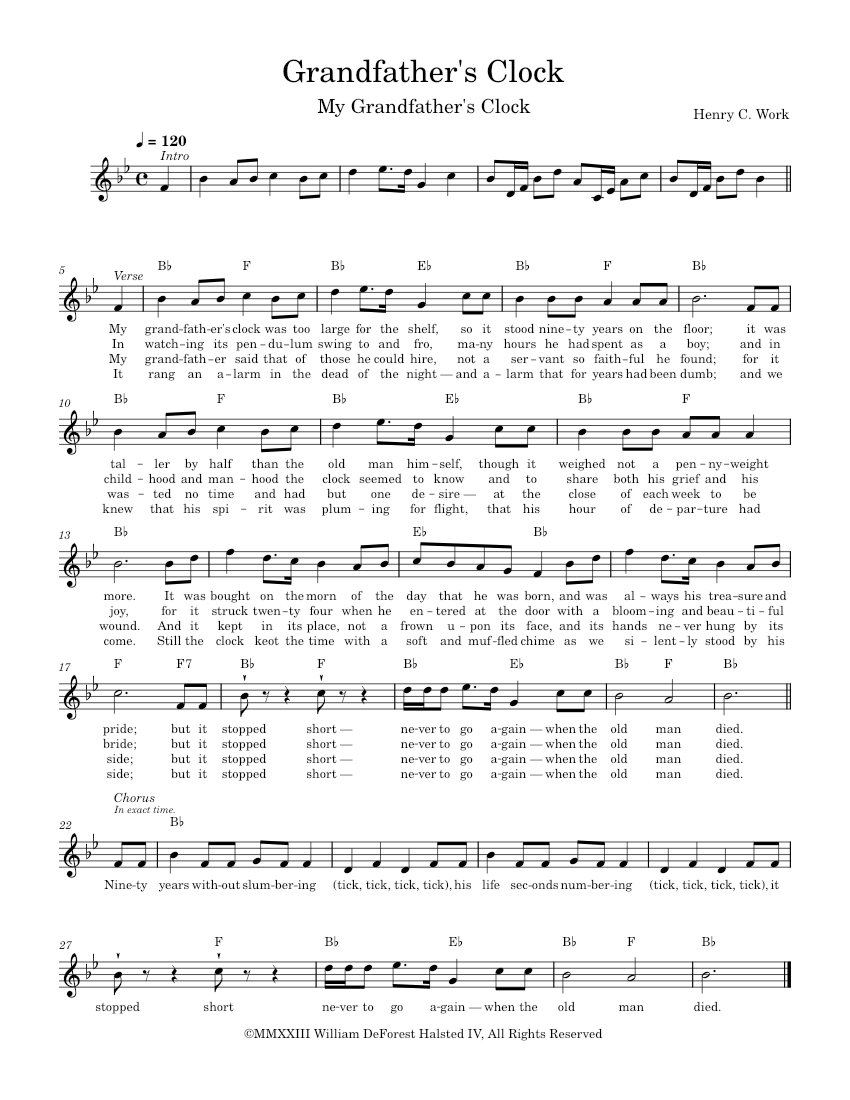 Grandfather's Clock — Henry C. Work Sheet Music with Chords for Piano ...