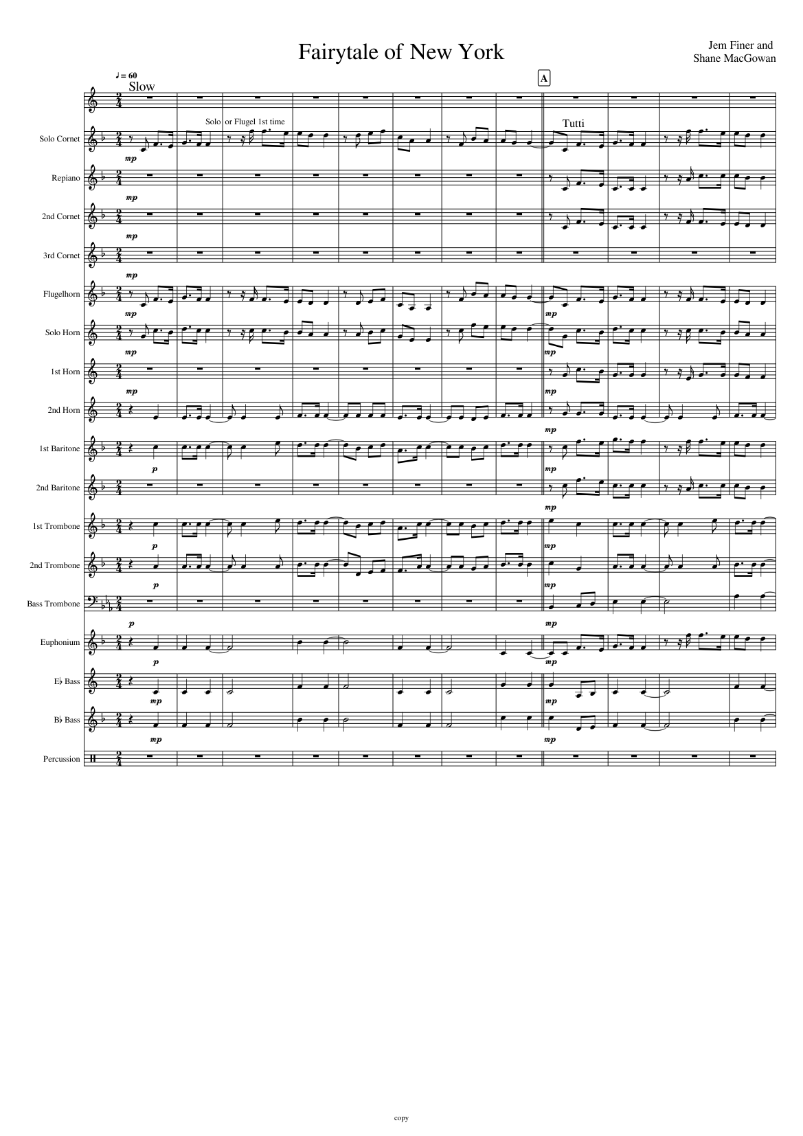 Fairytale of New York (Brass Band) Sheet Music for Trombone, Cornet ...