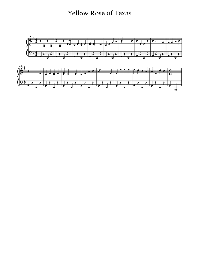 Yellow Rose of Texas Sheet music for Piano (Solo) | Musescore.com