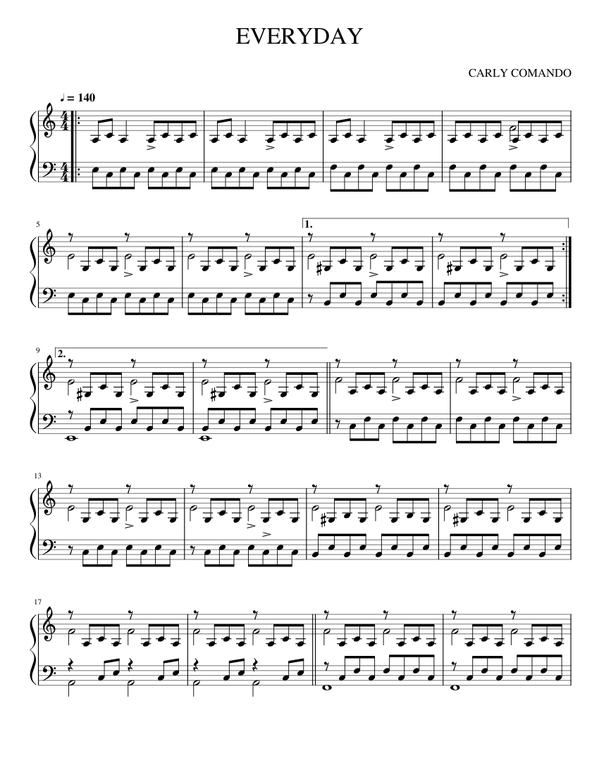 Everyday - Carly Comando Sheet music for Piano (Solo) | Musescore.com