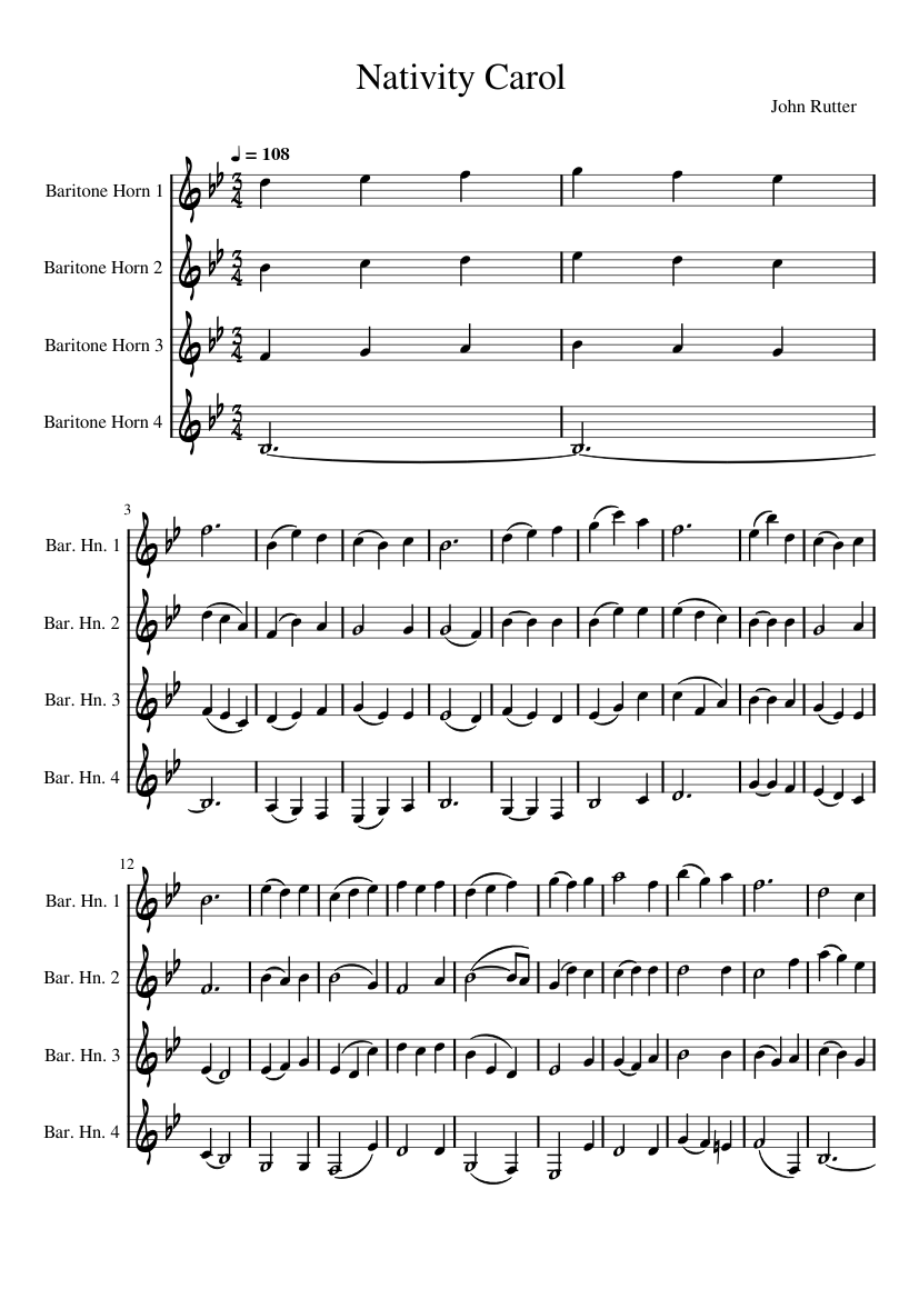Nativity Carol John Rutter Nativity Carol Baritone4tet Sheet music for Baritone horn (Brass ...