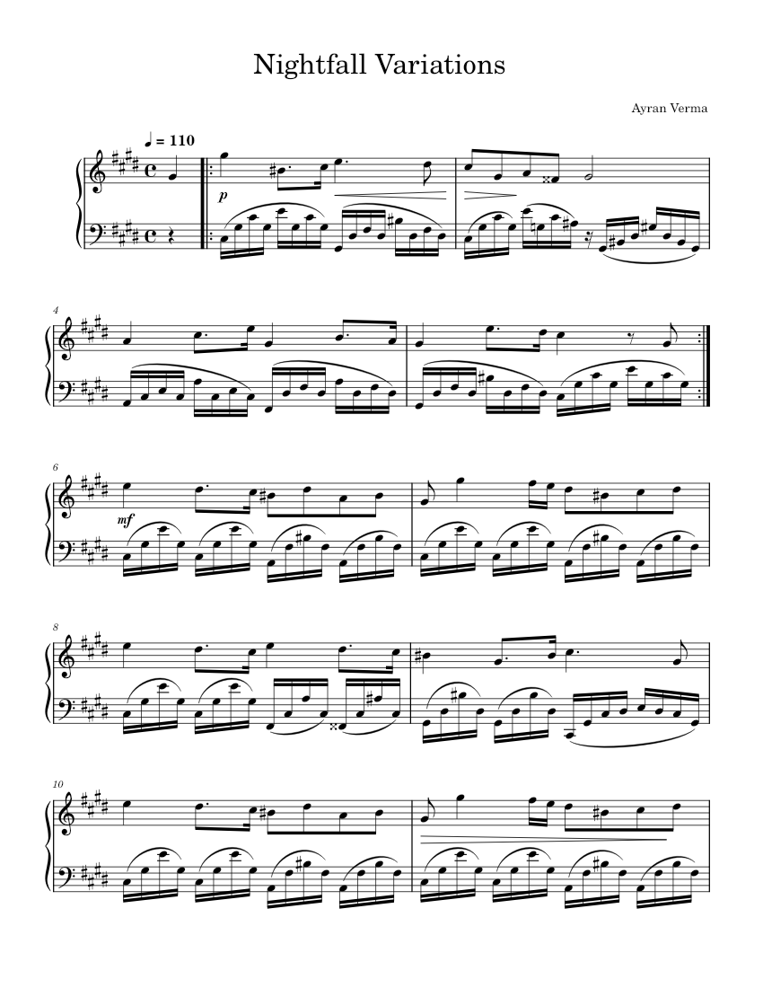 Nightfall Variations Sheet music (Solo) | Musescore.com