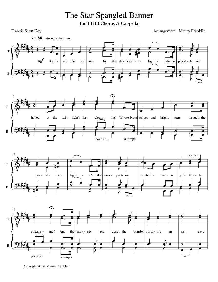 The Star Spangled Banner Sheet music for Piano (Men’s Choir) Easy ...
