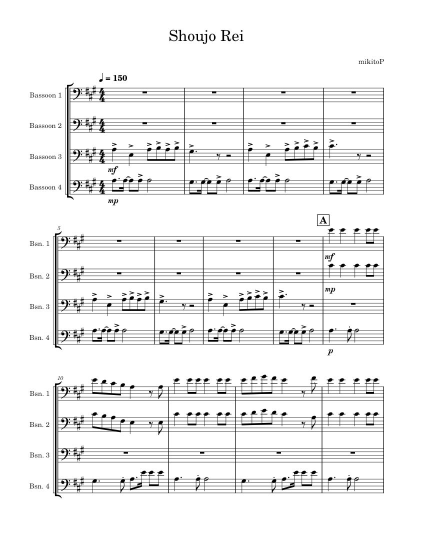 Shoujo Rei – MikitoP Sheet music for Bassoon (Mixed Quartet ...