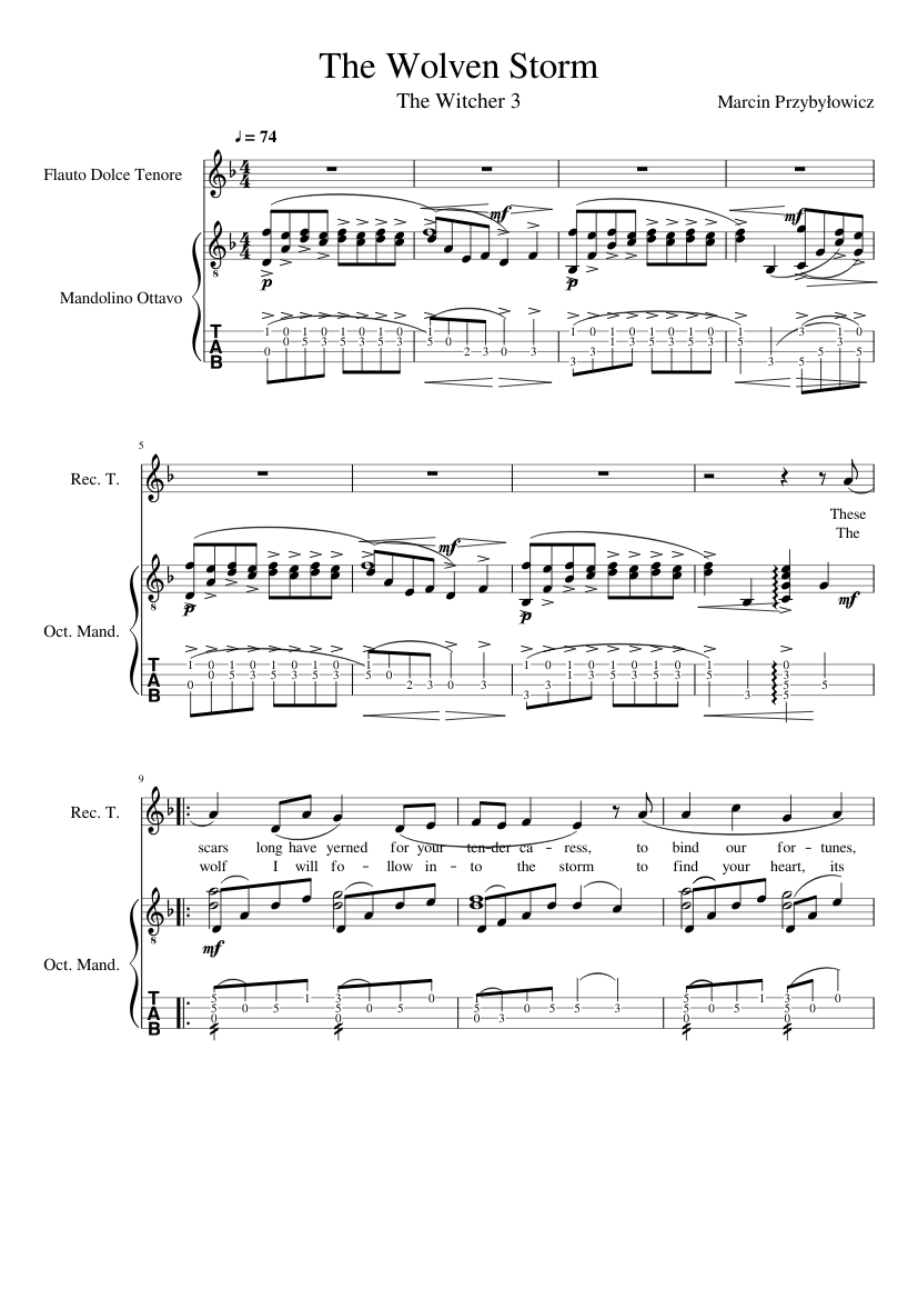 The Wolven Storm Sheet Music and Tab for Mandolin, Recorder (Mixed Duet ...