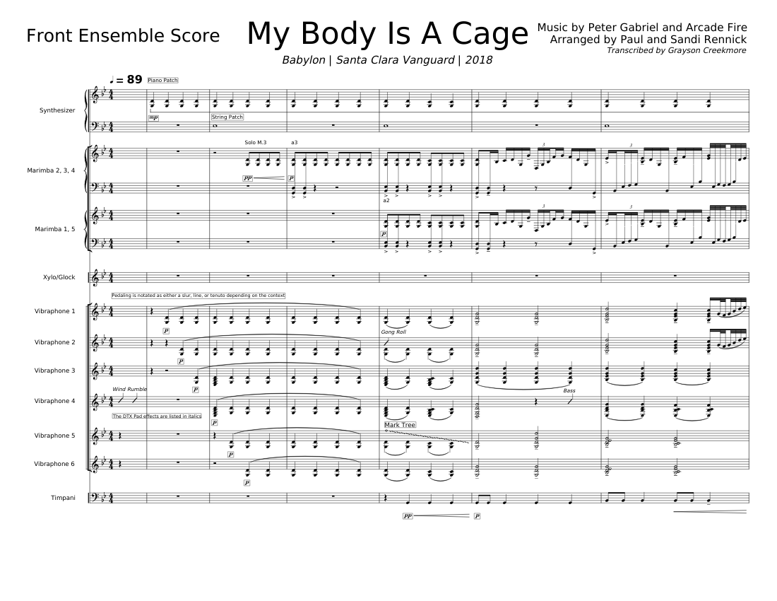 My Body is a Cage | Santa Clara Vanguard | 2018 (Front Ensemble) Sheet music for Piano, Timpani ...