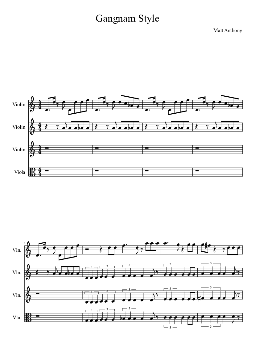 Violin Notes For Gangnam Style