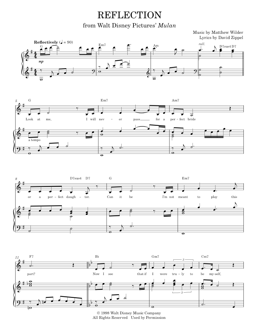 mulan - reflection Sheet music for Piano, Vocals by Misc Cartoons ...