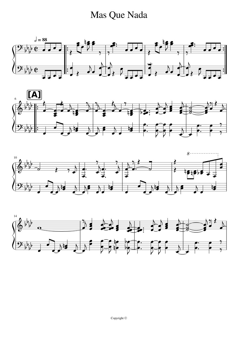 Mas Que Nada by Jorge Ben Sheet music for Piano (Solo) | Musescore.com