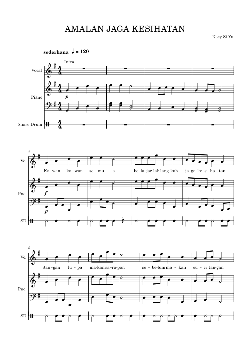 TUGASAN 2 CIPTAAN LAGU (ARRANGEMENT) KOEY SI YU Sheet music for Piano ...