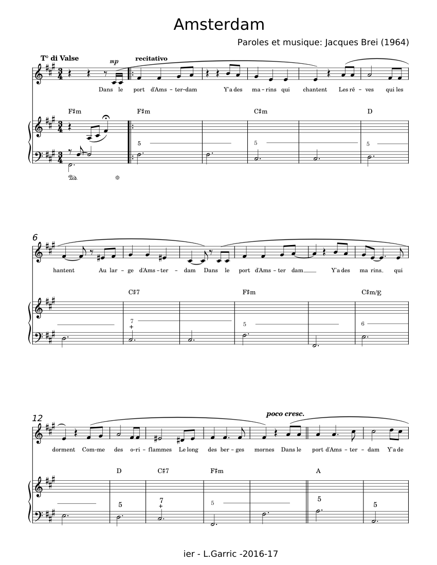 Amsterdam - Jacques Brel Sheet music for Piano, Vocals (Mixed Trio ...